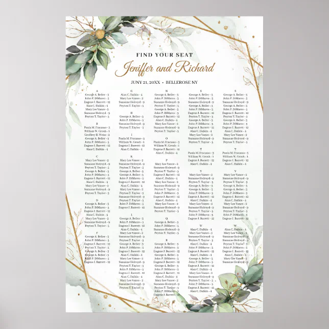 Elegant greenery foliage faux gold Alphabetical Poster | Zazzle