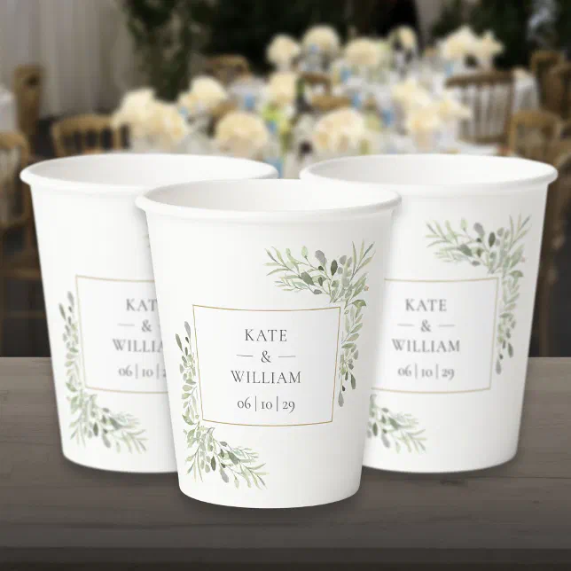 Elegant Greenery Foliage Wedding Paper Cups | Zazzle