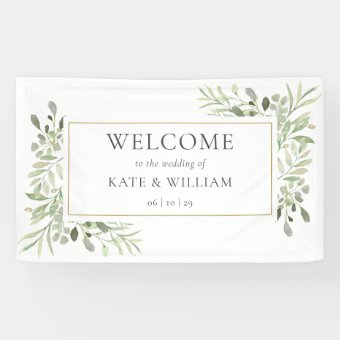 Elegant Greenery Foliage Wedding Welcome Banner | Zazzle