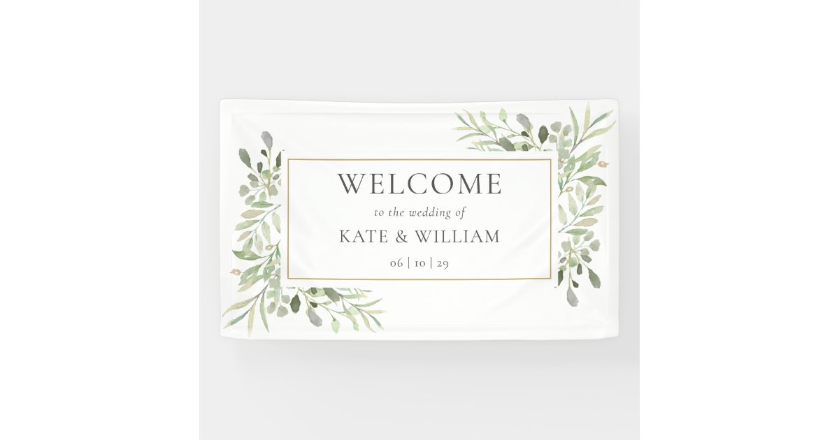 Elegant Greenery Foliage Wedding Welcome Banner | Zazzle