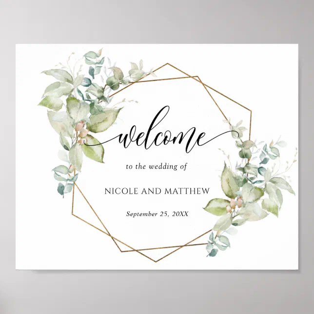 Elegant Greenery Horizontal Welcome Wedding Sign | Zazzle