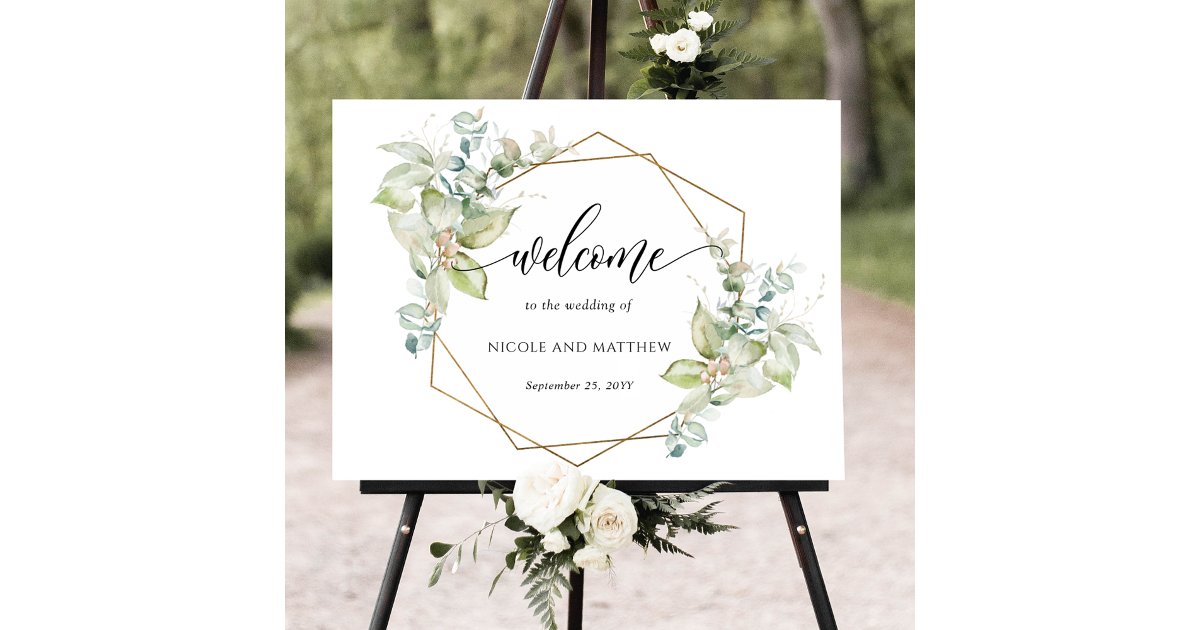 Elegant Greenery Horizontal Welcome Wedding Sign | Zazzle