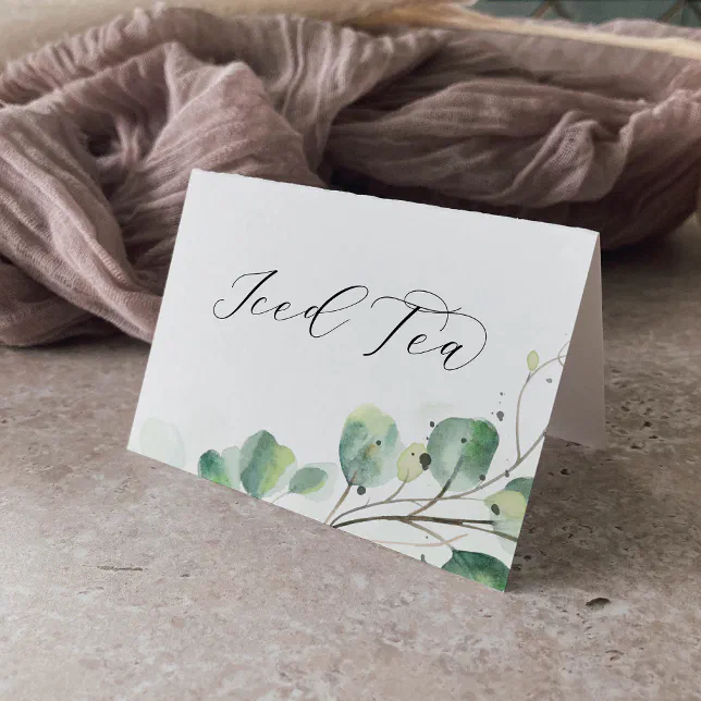 Elegant Greenery Iced Tea Buffet Food Labels Table Number | Zazzle