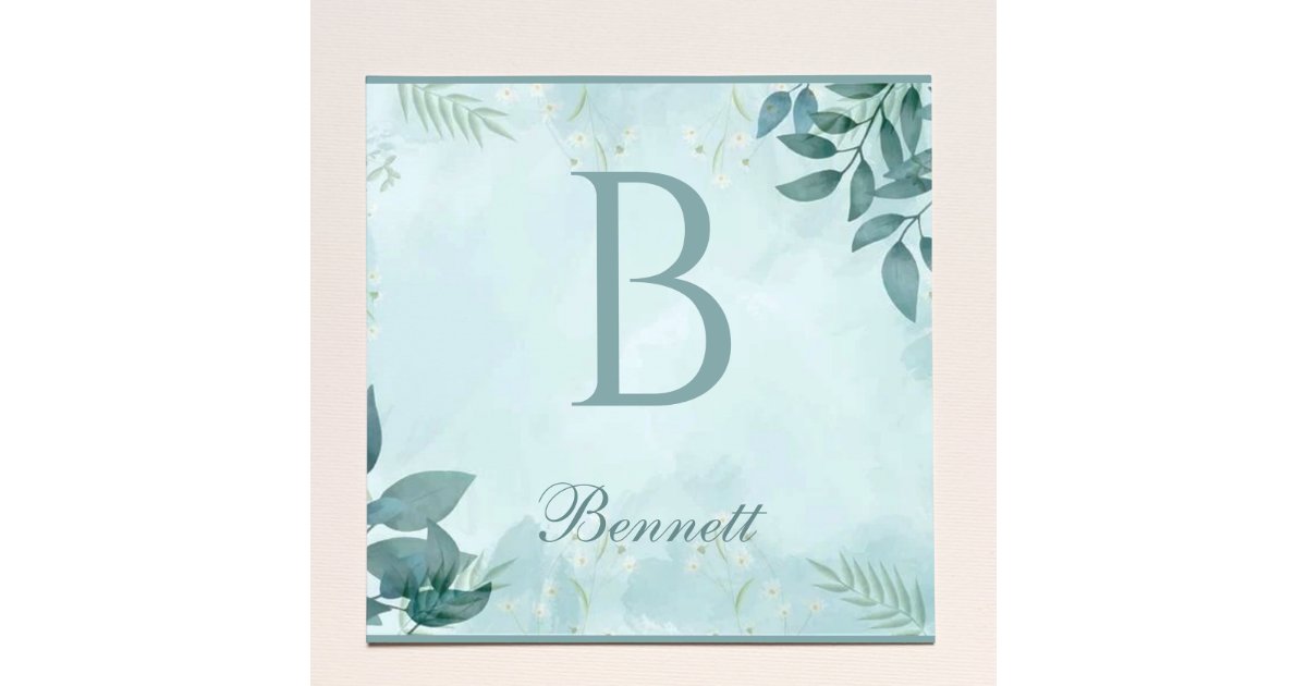 Elegant Greenery initial Square Sticker | Zazzle