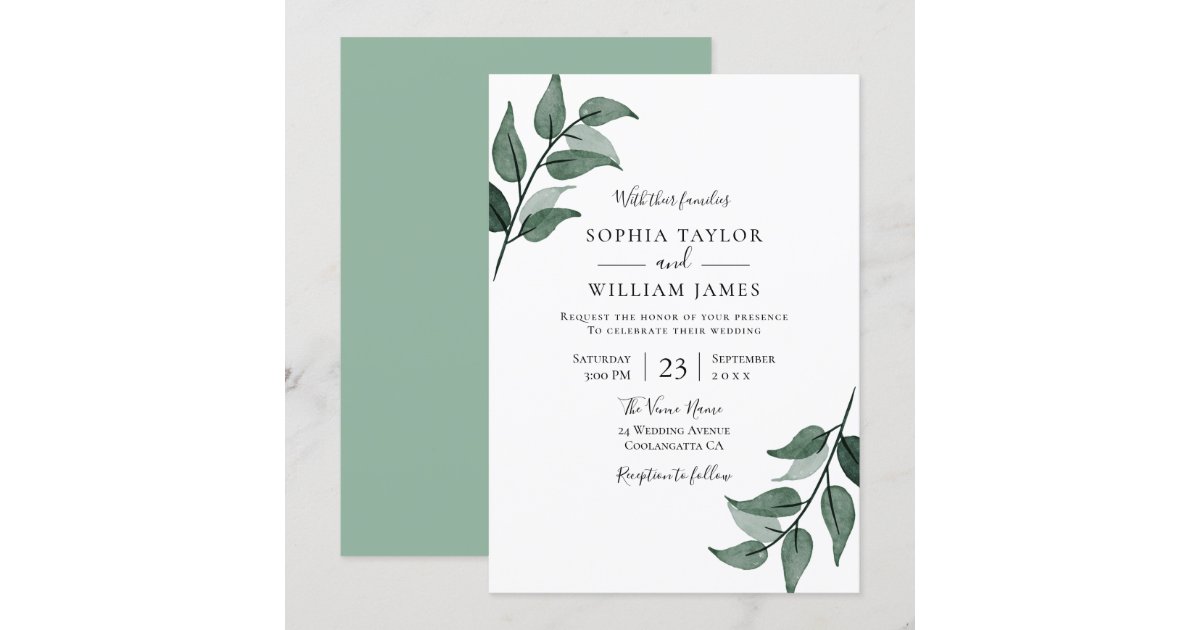 Elegant Greenery Leaves Spring Wedding Invitation | Zazzle