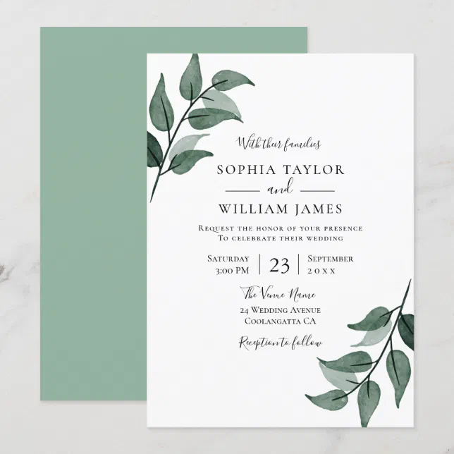 Elegant Greenery Leaves Spring Wedding Invitation | Zazzle
