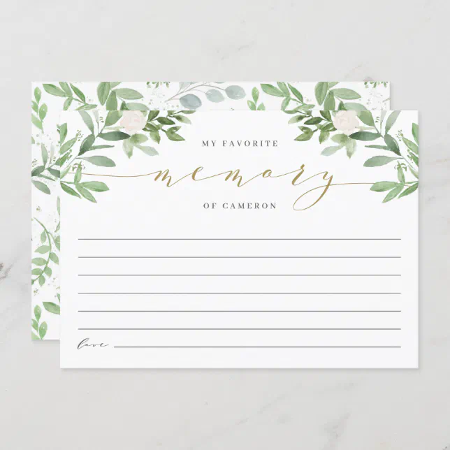 Elegant Greenery Memorial My Favorite Memory Card | Zazzle