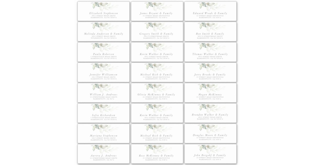 Elegant Greenery Modern Guest Name Address Labels | Zazzle