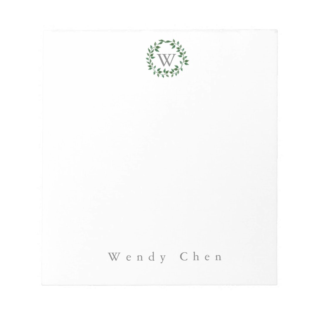 Elegant greenery monogram notepad | Zazzle
