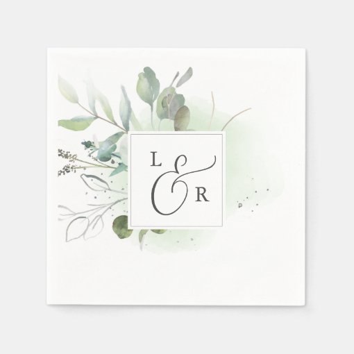 Elegant Greenery Monogram Wedding Napkins | Zazzle