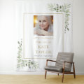 Elegant Greenery Photo Funeral Memorial Service Tapestry | Zazzle