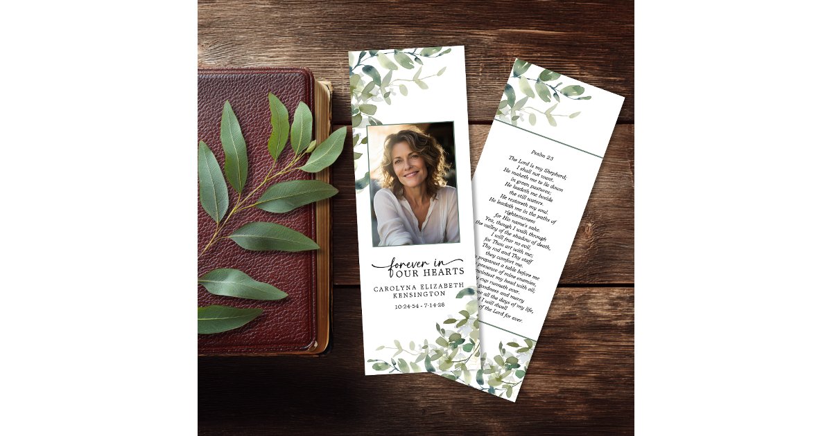 Elegant Greenery Photo Memorial Bookmarks | Zazzle