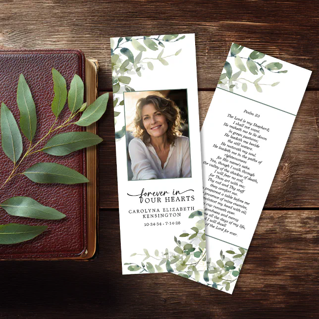 Elegant Greenery Photo Memorial Bookmarks | Zazzle