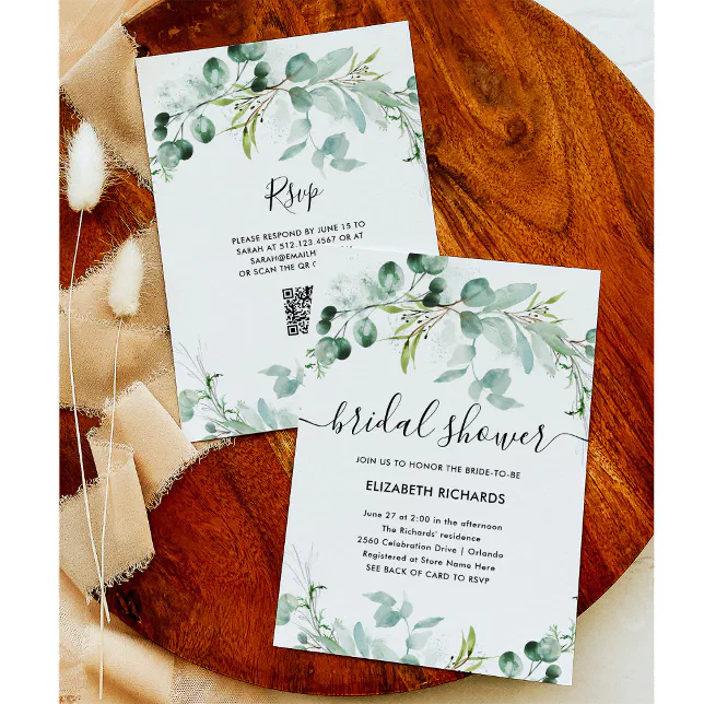 Elegant Greenery | QR Code Bridal Shower Invitation | Zazzle