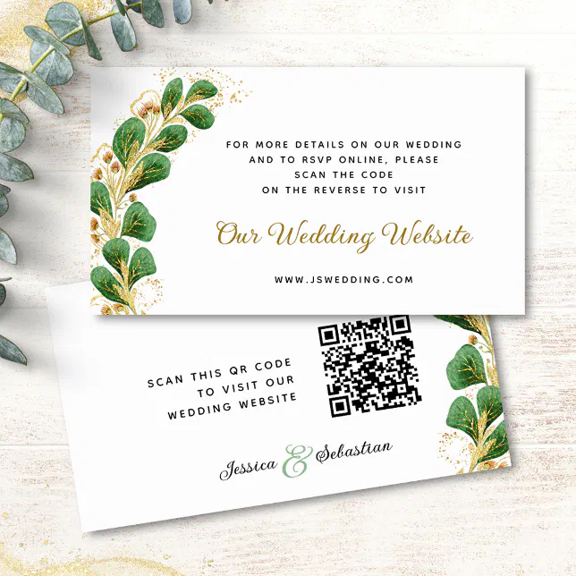 Elegant Greenery RSVP Wedding Website QR Code Enclosure Card | Zazzle