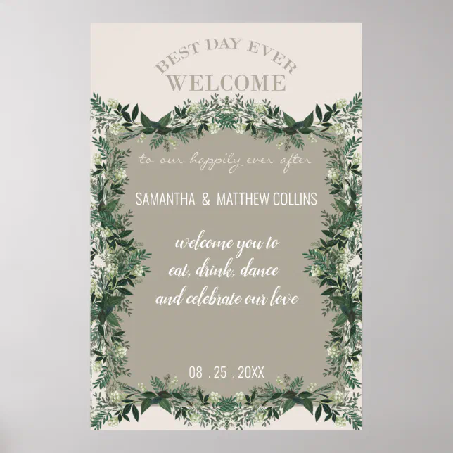 Elegant Greenery Rustic Wedding Reception Sign | Zazzle