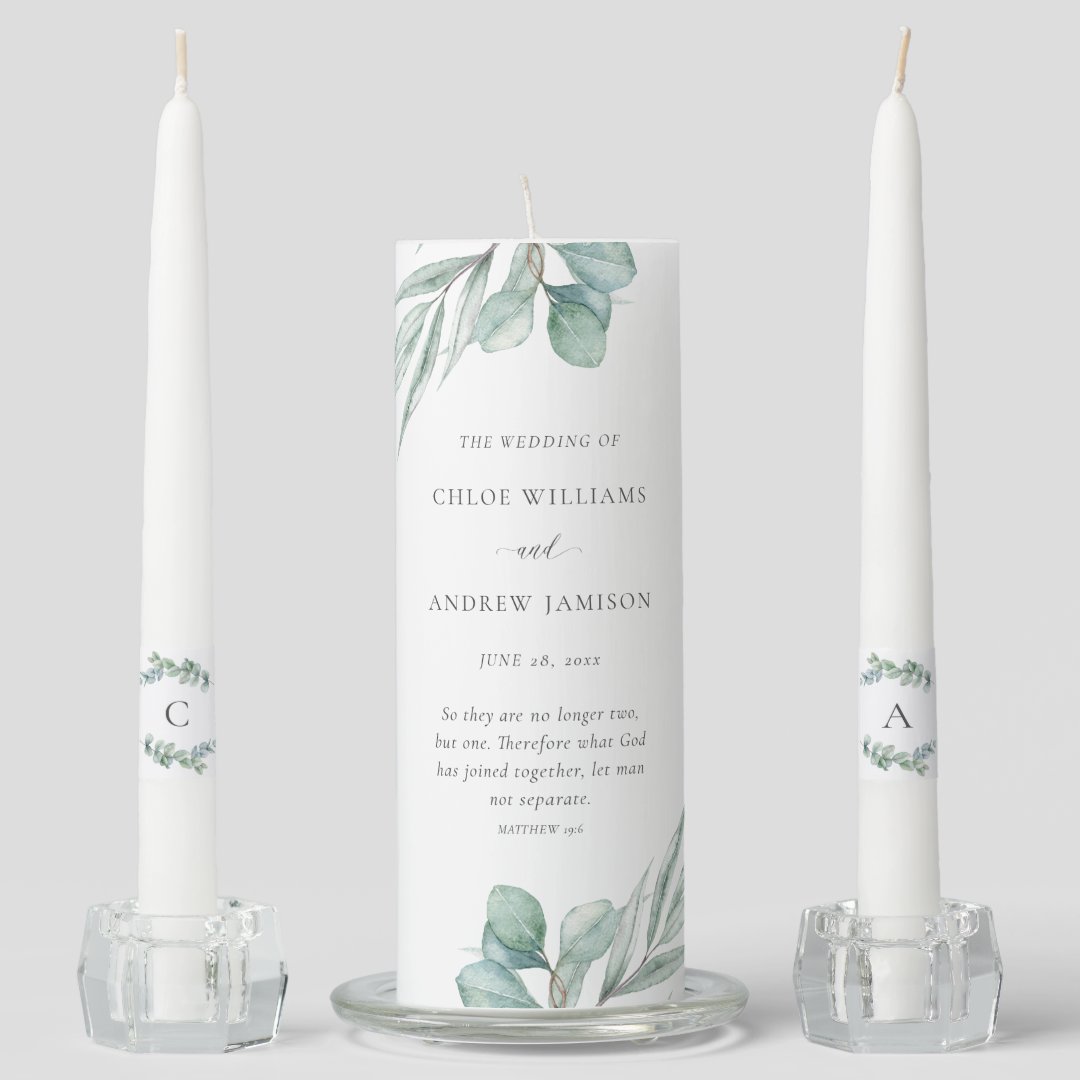 Elegant Greenery Simple Christian Wedding Unity Candle Set | Zazzle