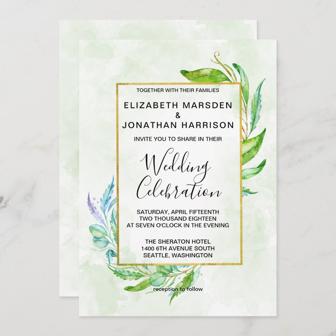 Elegant Greenery Simple Foliage Wedding Invitation | Zazzle