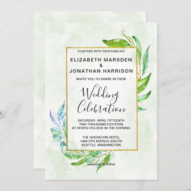 Elegant Greenery Simple Foliage Wedding Invitation | Zazzle