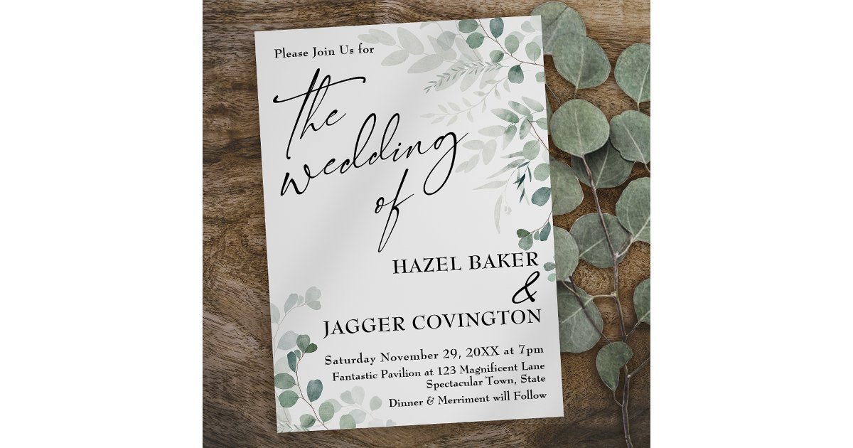 Elegant Greenery Simple Typography The Wedding Of Invitation | Zazzle