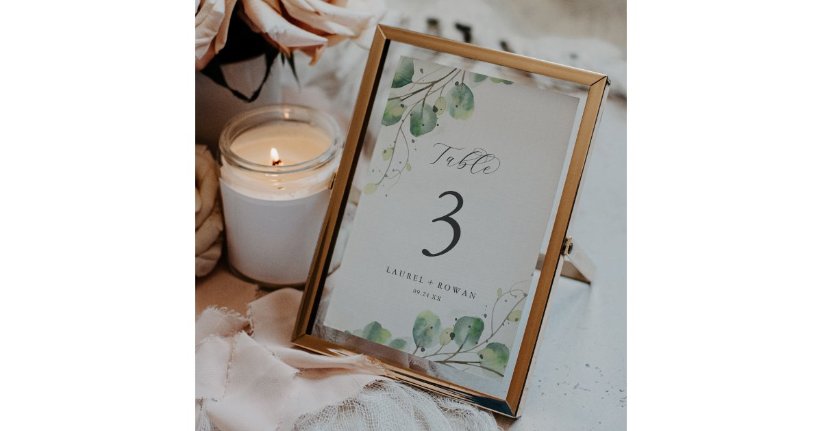 Elegant Greenery Table Number | Zazzle