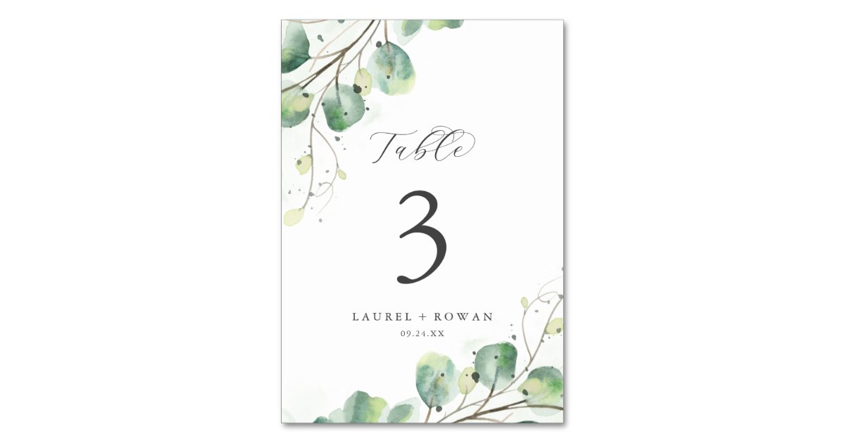 Elegant Greenery Table Number | Zazzle