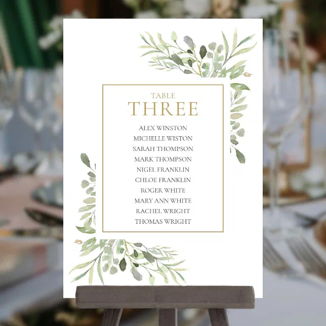 Elegant Greenery Table Number Seating Chart | Zazzle