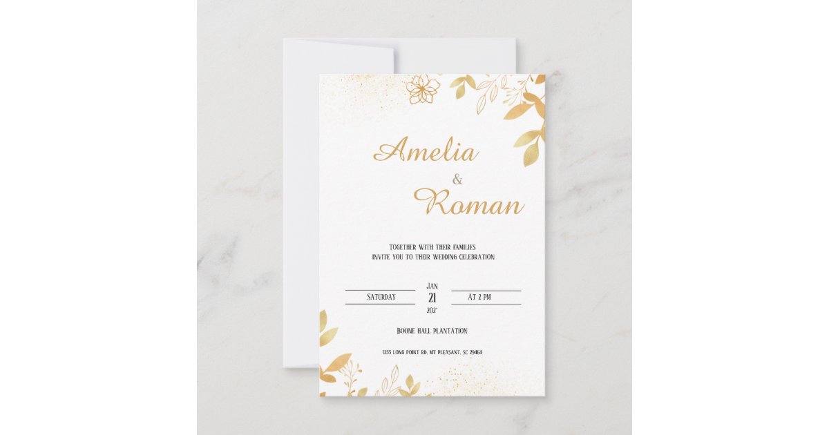 Elegant greenery, typography wedding invitation | Zazzle