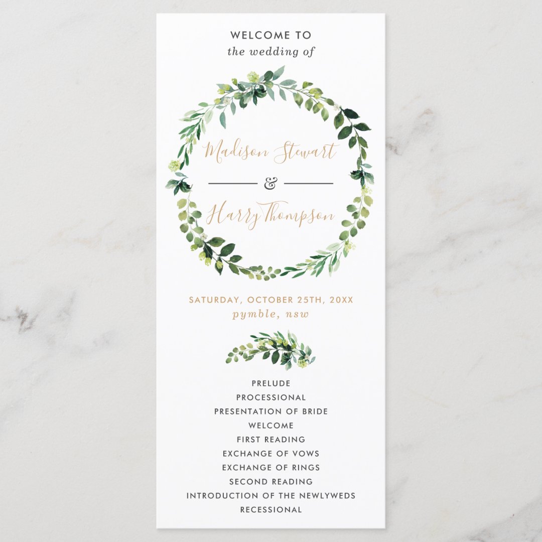Elegant Greenery Typography Wedding Program | Zazzle