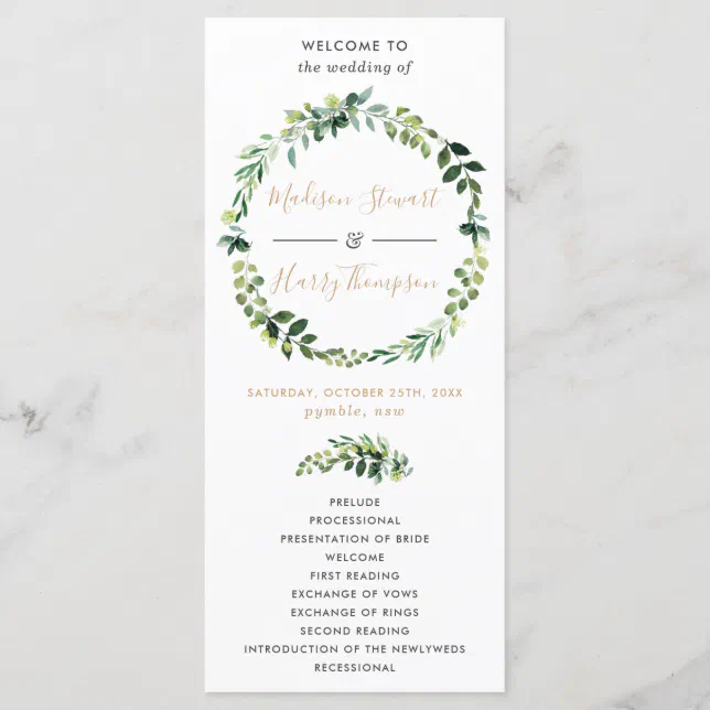 Elegant Greenery Typography Wedding Program | Zazzle