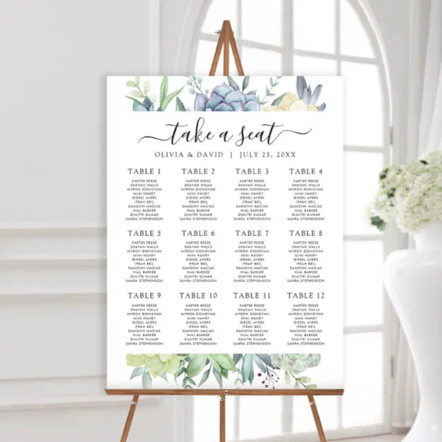 Elegant Greenery Wedding 12 Table Seating Chart Foam Board | Zazzle