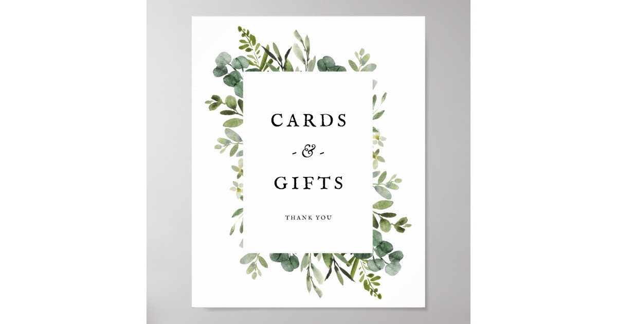 Elegant Greenery Wedding Cards Gifts Poster | Zazzle