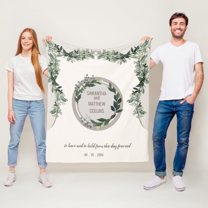 Elegant Greenery Wedding Celebration Memory Throw Fleece Blanket ...