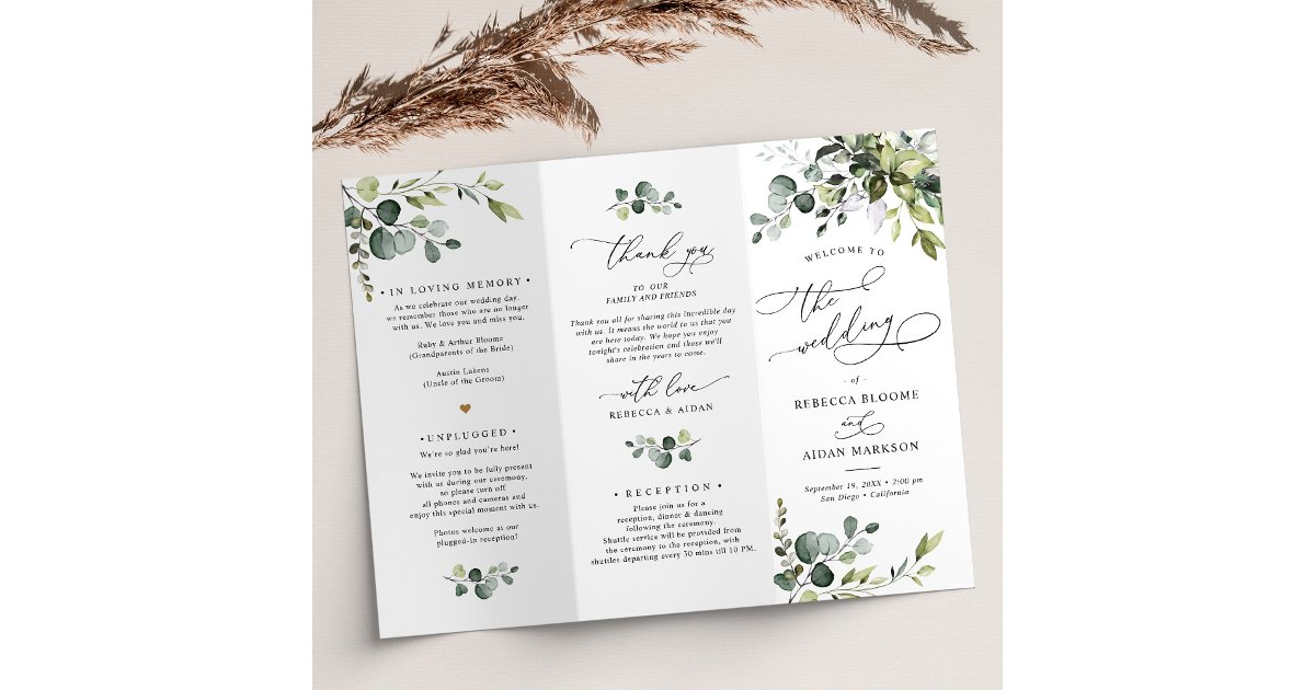 Elegant Greenery Wedding Ceremony Program | Zazzle