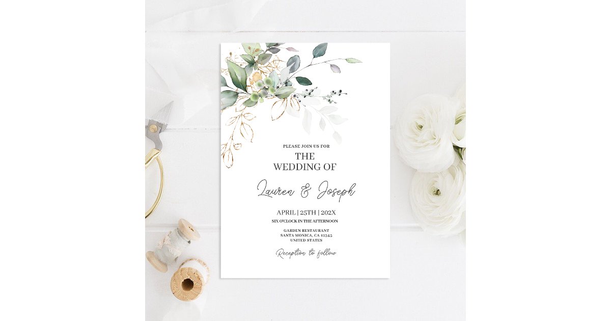 Elegant Greenery Wedding invitation | Zazzle