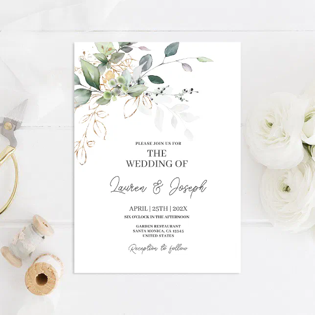 Elegant Greenery Wedding invitation | Zazzle