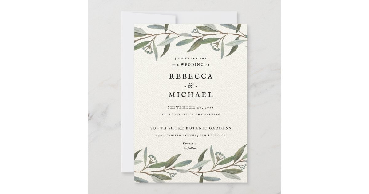 Elegant Greenery Wedding Invitation Upgraded Paper | Zazzle