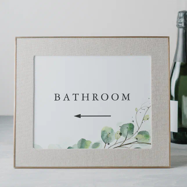 Elegant Greenery Wedding Left Arrow Bathroom Sign Invitation | Zazzle