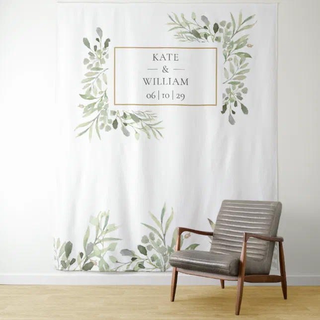 Elegant Greenery Wedding Photo Booth Backdrop | Zazzle