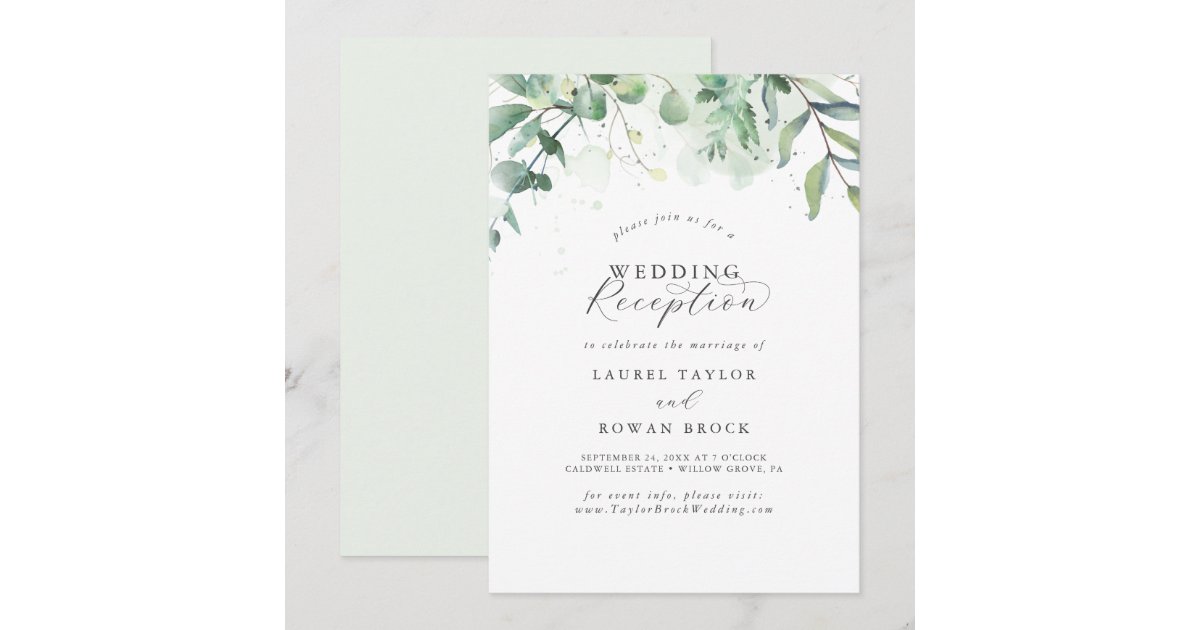 Elegant Greenery Wedding Reception Invitation | Zazzle