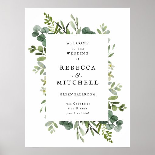 Elegant Greenery Wedding Welcome Poster | Zazzle