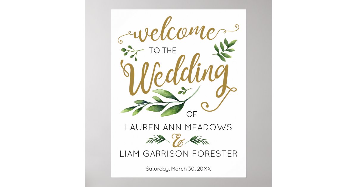 Elegant Greenery Wedding Welcome Poster | Zazzle