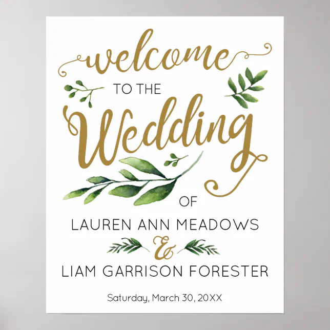 Elegant Greenery Wedding Welcome Poster | Zazzle