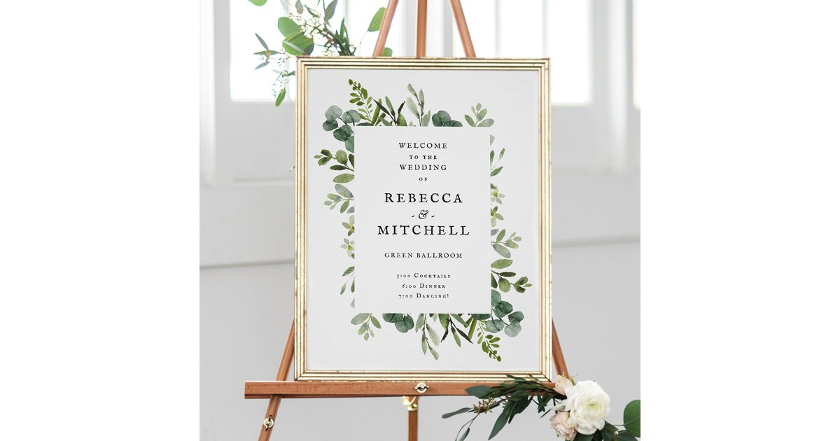 Elegant Greenery Wedding Welcome Poster | Zazzle