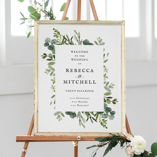 Elegant Greenery Wedding Welcome Poster | Zazzle