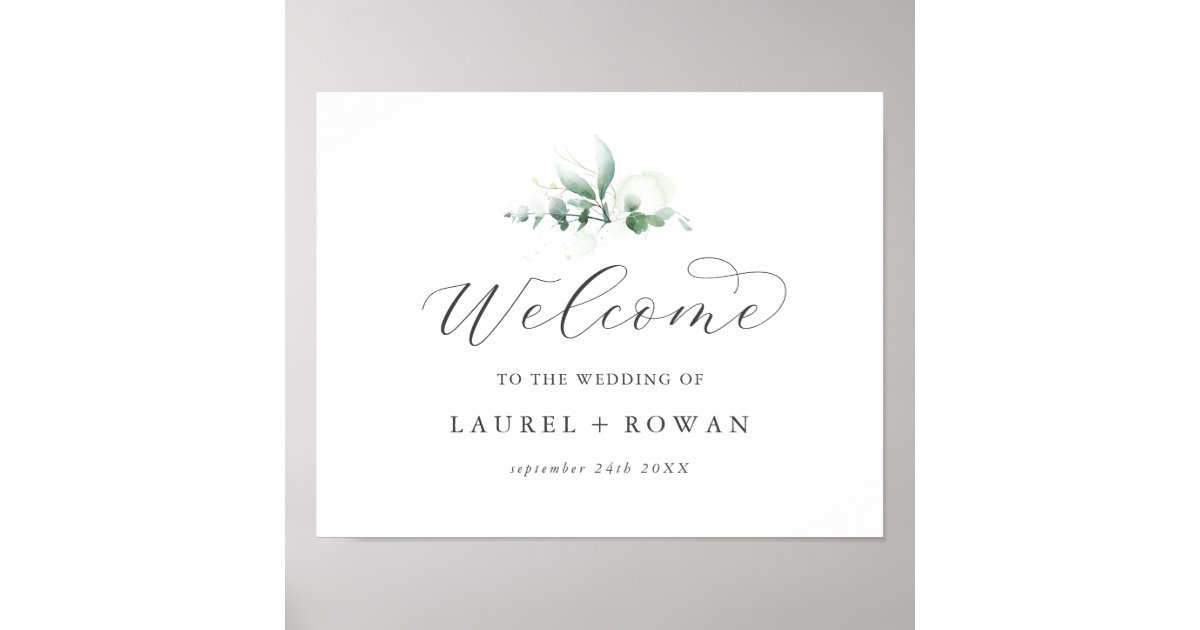 Elegant Greenery Wedding Welcome Poster | Zazzle