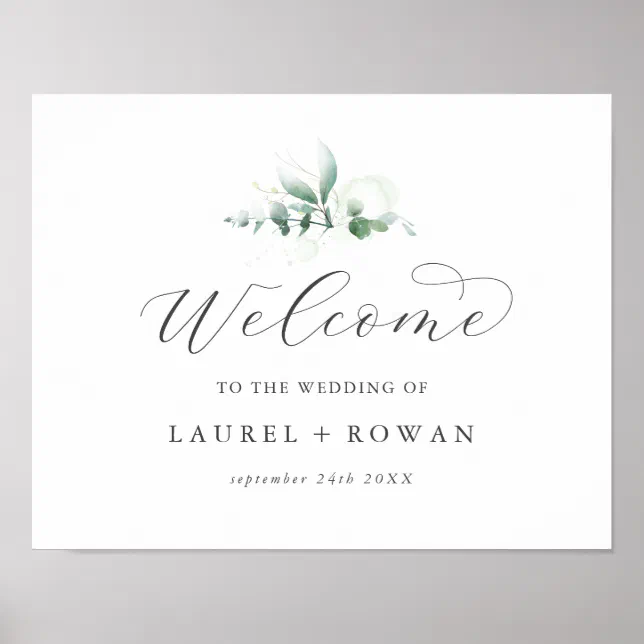 Elegant Greenery Wedding Welcome Poster | Zazzle