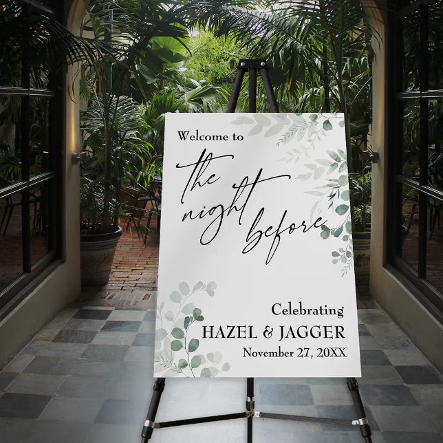 Elegant Greenery Welcome to The Night Before Sign | Zazzle