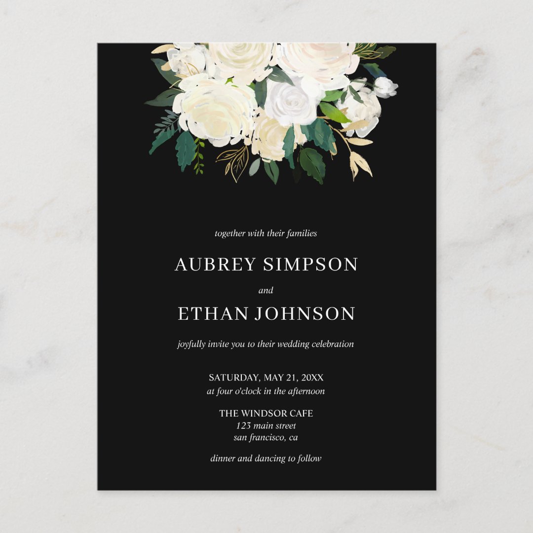 Elegant Greenery White Flowers Wedding Invitation Postcard | Zazzle