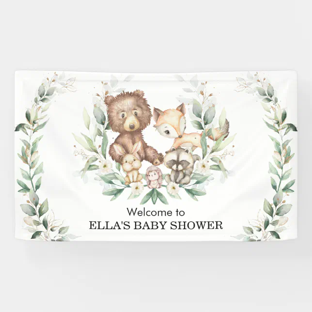 Elegant Greenery Woodland Animals Baby Welcome Banner | Zazzle